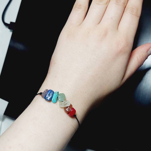 Pulsera 7 Chakras Pulsera Ajustable De Hilo Negro Con Piedras Naturales ...