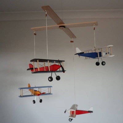 Airplane Mobile, 4 Different Hanging Planes, Decorative Wooden Airplane ...
