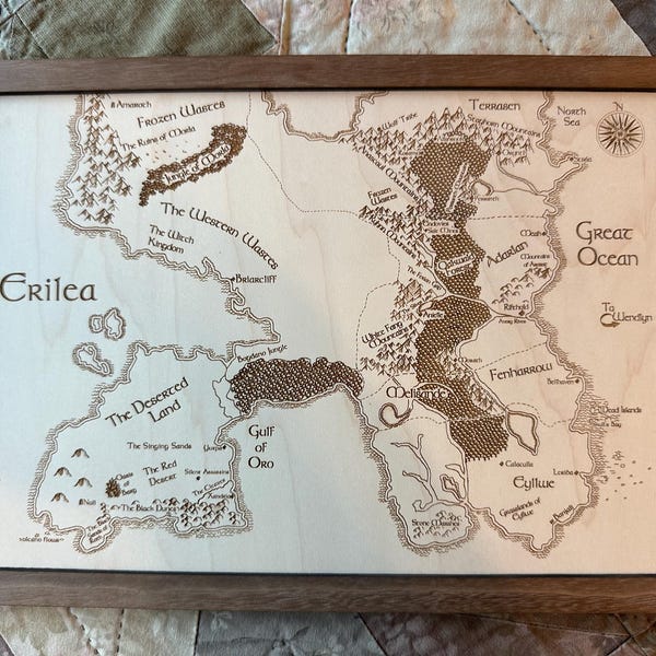 Throne of Glass Map, Wood Engraved Map of Erilea - Etsy