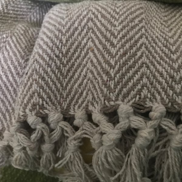 Luxury Woven 100% Cotton Natural Beige Brown Tweed Herringbone Sofa/bed Blanket Throw Extra ...