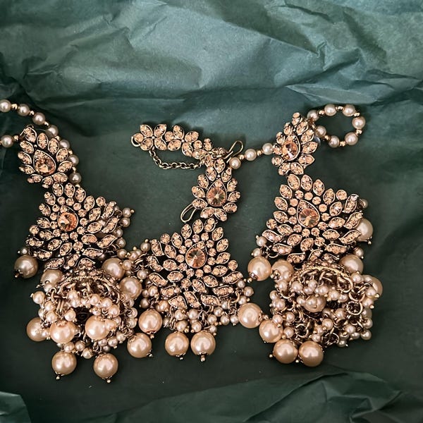 Silver Bridal Set - Pearl Indian/ Pakistani Style With Jhumka Earring ...