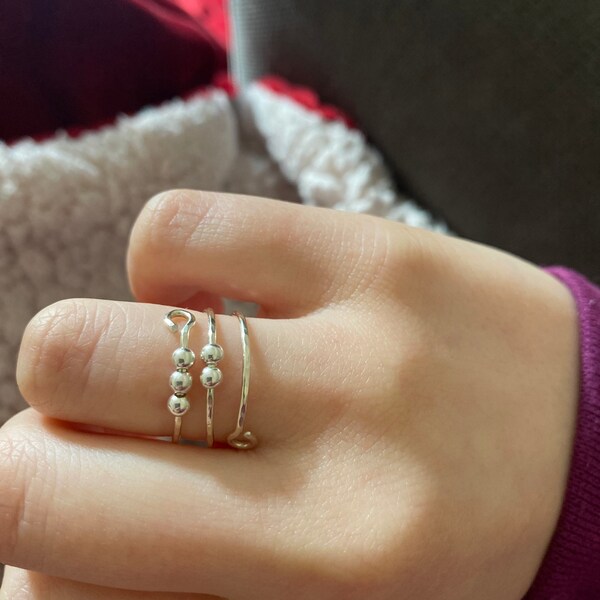 Fidget Thumb Ring, 925 Sterling Silver Wire & Balls, Hand Hammered ...