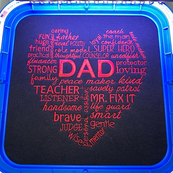 DAD Heart Shape Embroidery File - 4 Sizes Daddy Love Words Typography ...