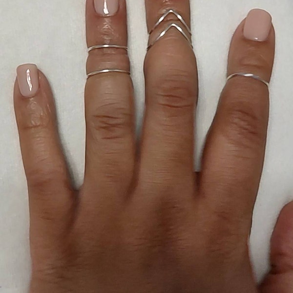 4 Midi Rings in Silver, Chevron and Simple Band Midi Rings. Wear These ...