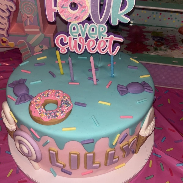 Four Ever Sweet Cake Topper | 4 Ever Sweet | Donut Theme Cake Topper ...