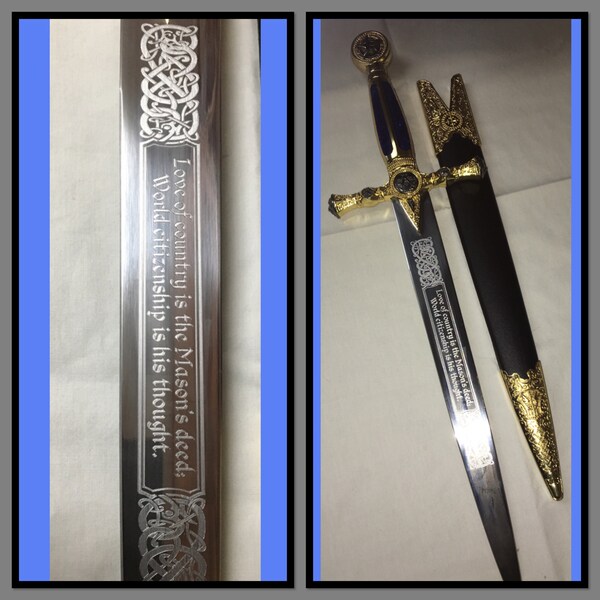 Custom Engraved Masonic Short Sword With Red or Blue Handle and ...