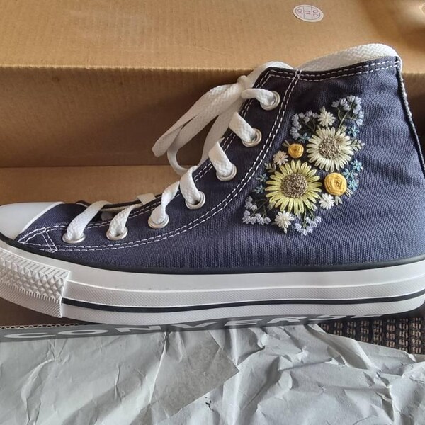 Hand Embroidered Converse Black High Tops - Moon and Stars - Etsy