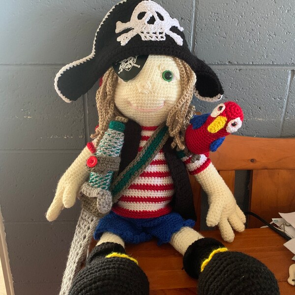 CROCHET PATTERN: Fidget the Pirate / Amigurumi / Pirate Doll / Parrot ...