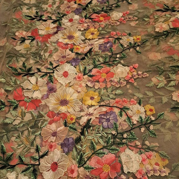 New Floral Leaf Embroidery Tulle Fabric,vivid Flowers Floral Fabric for ...
