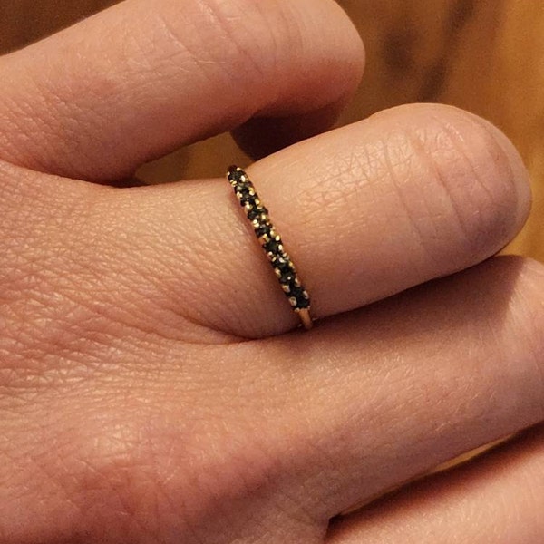 Natural Rough Raw Black Diamond Stackable Ring in 14K Solid Gold, Minimal Half Eternity Promise ...