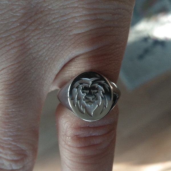 Lion Ring, Sterling Silver 925 Ring, Lion Head Ring, Lion Signet Ring ...