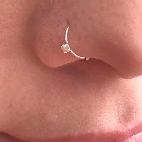 Tiny Nose Hoop, Silver Nose Hoop, Tiny Nose Ring, Tiny Nose Ring, Opal ...