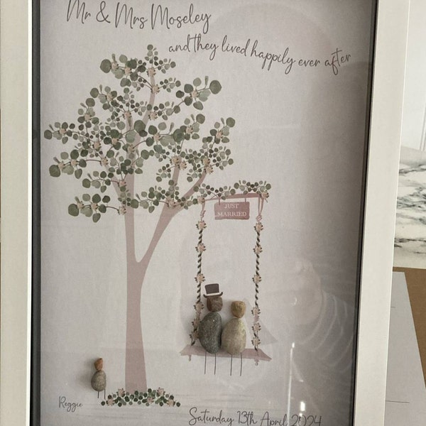 Personalised Wedding Swing Pebble Picture - Pebble Art Wedding - Framed ...