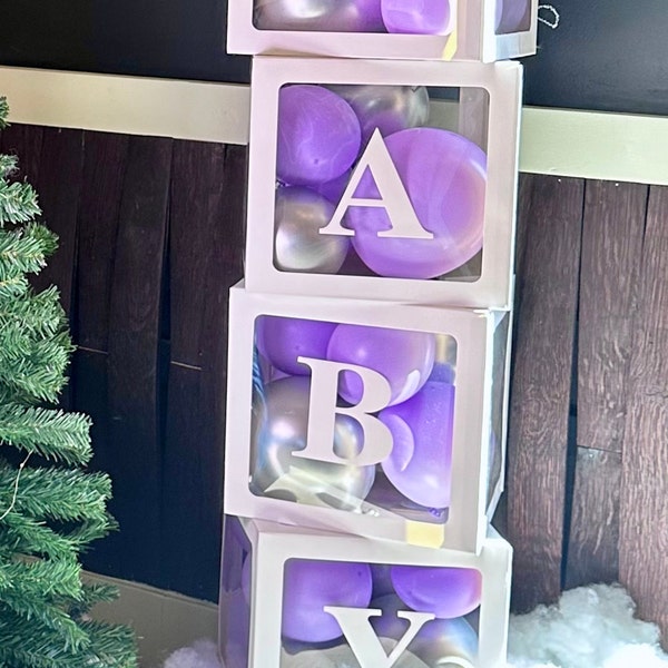 Personalized White Balloon Box Block, Baby Name Balloon Box, Custom ...