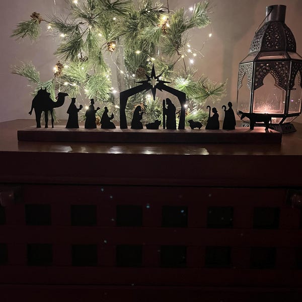 Nativity Scene Tea Light Holder 30" Long, Metal Nativity Scene With ...