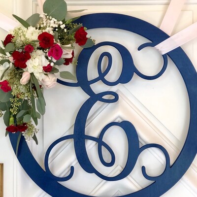 Monogram Door Hanger, Monogram Door Wreath, Initial Door Hanger, Wooden ...
