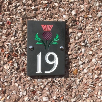 Engraved Slate House Number With Hand Painted Engraved Motif - Etsy