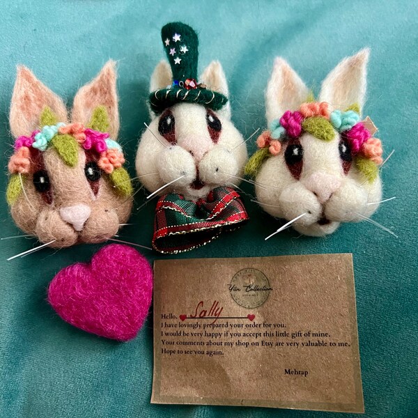 Brooches, Pins & Clips, Handmade 100% Wool Felt Rabbit Brooch ...