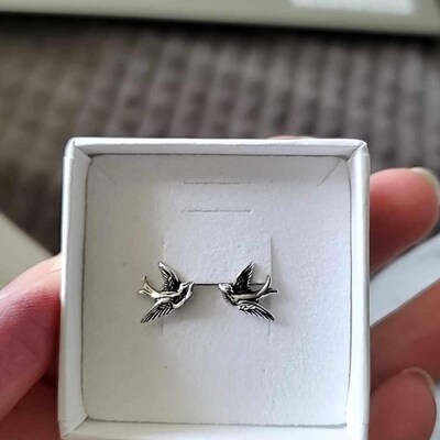 Swallow Stud Earrings. Sterling Silver. Dainty Sparrow Studs. Sparrow Bird Jewelry. Small ...