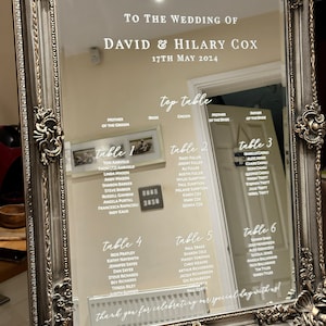 Mirror Table Plan/ Wedding Table Plan / Mirror Seating Plan/ Wedding ...