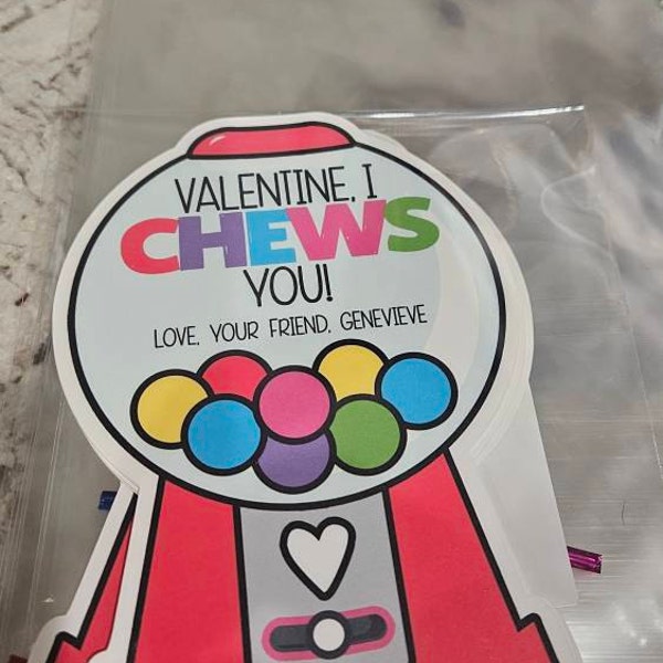 Gumball Machine Kids Valentines Cards, I Chews You Valentine's Day Card ...