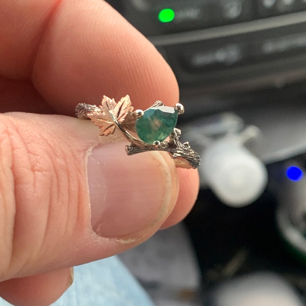 Twig and Leaf Bridal Set, Moss Agate Engagement Ring, Maple Leaf Ring, Moss Agate Twig Ring - Etsy