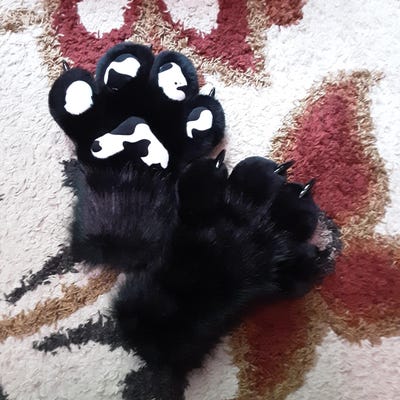 Green Blacj Fur Paws With Claws Fursuit Hand Paws Cat Paws Furry ...