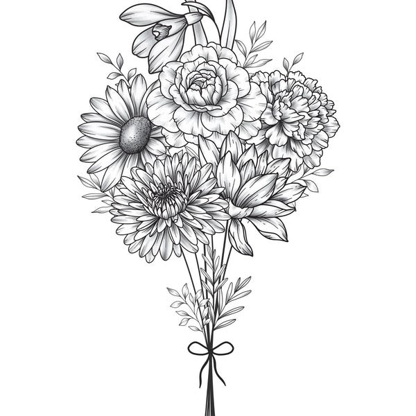 Duplicate Birth Flower Bouquet, Family Birth Month Tattoo Design, up to ...