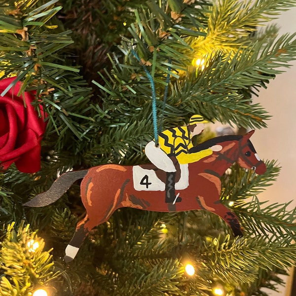 Hand-painted Grand Prix HORSE & RIDER Horse Wood Christmas Ornament ...