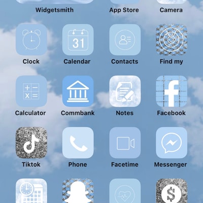 App Icons Sky Blue Pastel Silver Glitter Minimalist - Etsy