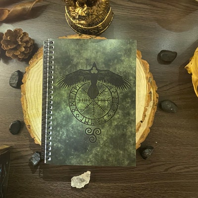 Runic Raven Spiral Notebook, Helm of Awe, Helm of Terror, Norse Symbol ...
