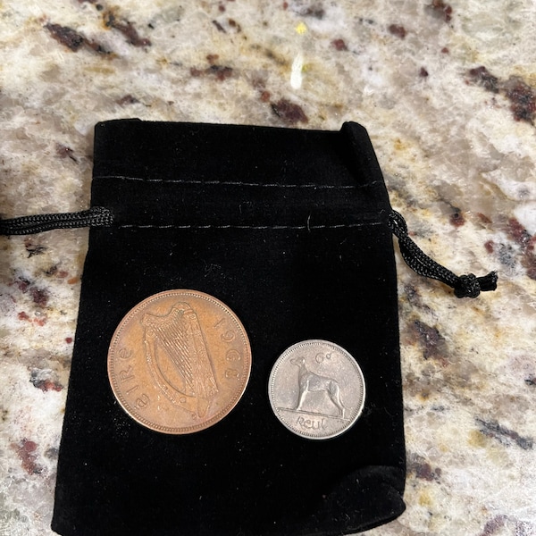 Authentic Lucky Irish Wedding Coins A Sixpence and A Penny in A Plush ...