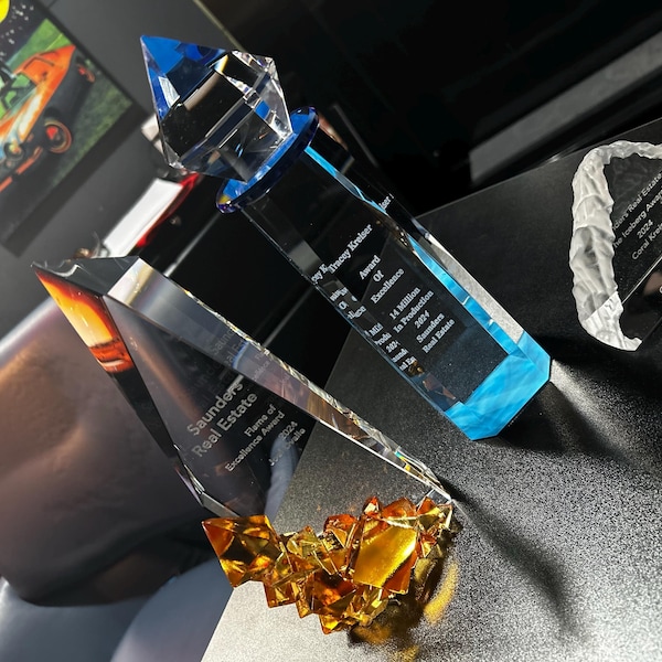 Custom Engraved Tidal Wave Art Glass Award, Glass Art Sculpture for ...