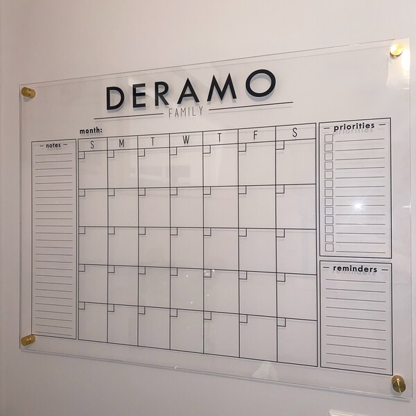 Custom Acrylic Calendar W/ Notes Box, Priorities Box, and Reminders Box ...