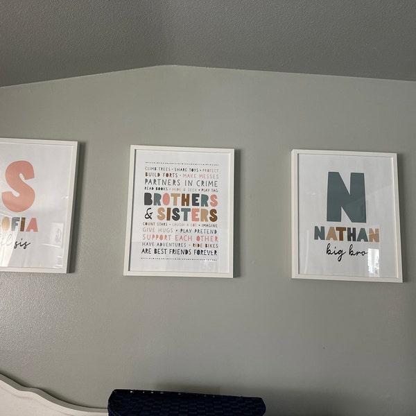 Kids Room Printable Wall Art Set of 3, Custom Poster, Big Sis Lil Bro ...