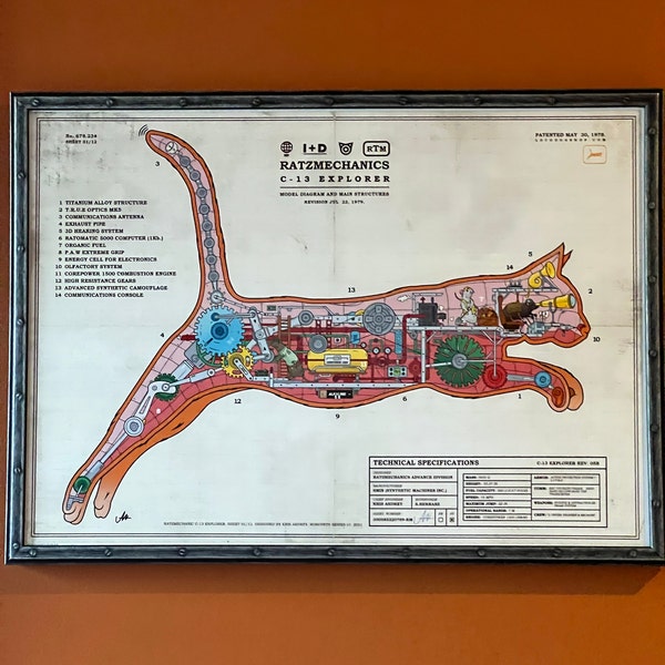 Cat Robot Prototype, Patent Poster, Cat Anatomy Poster, Blueprint, Cat ...