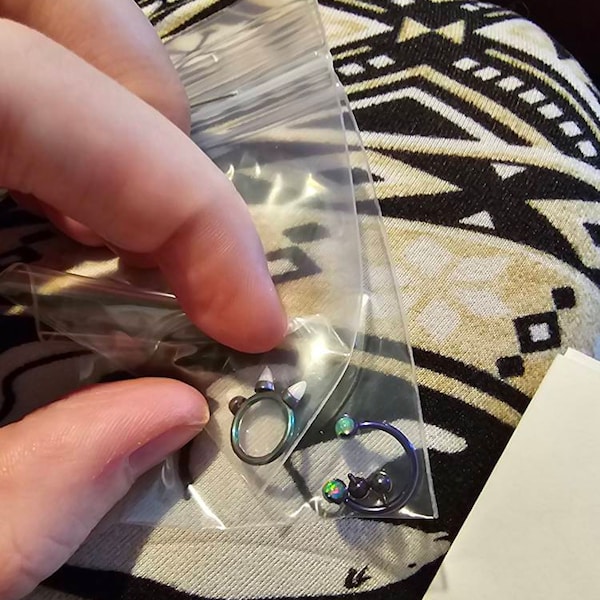 16g Titanium Horseshoe With Opalite Ends for Septum in Anodized Ice ...