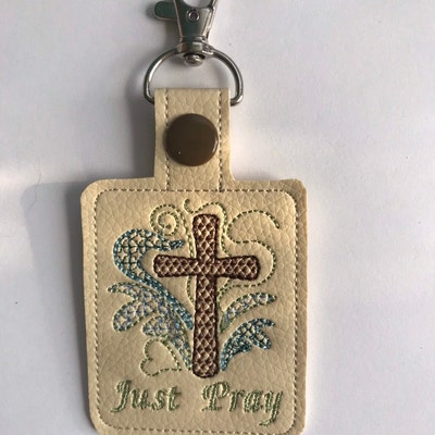 ITH Just Pray Key Fob, Cross Key Fob, Religious Bag Tag, Christian Key ...