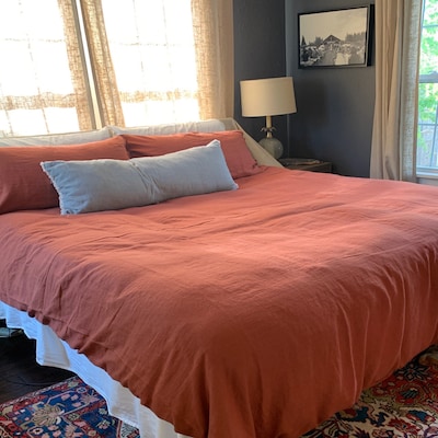 Rust Linen Duvet Cover and Pillowcases, Boho Linen Bedding Set, Linen ...