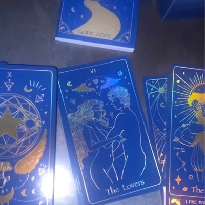 Tarot Deck 78 Cards DARK BLUE Gold FOIL, Tarot Deck With Guidebook ...