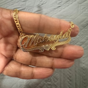 Nameplate Bracelet With 8mm Cuabn Chain, Custom Name Bracelet, Double ...