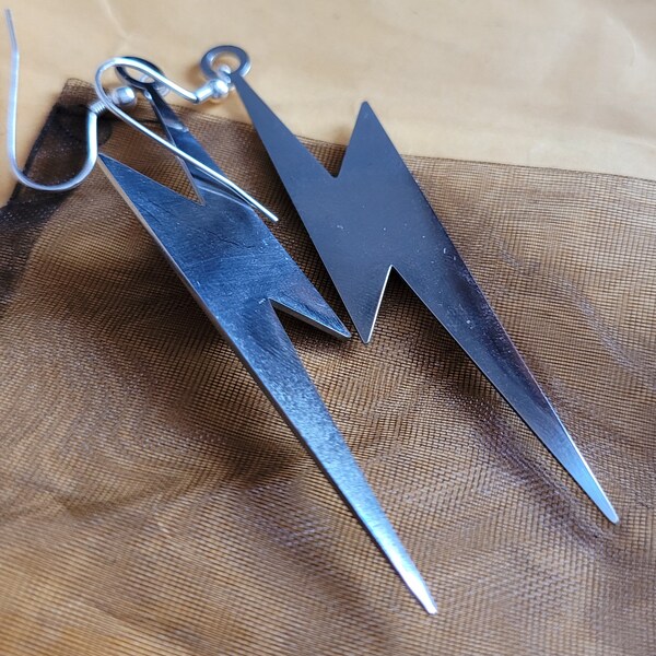 New Large Stainless Steel Lightning Bolt Earrings - Etsy