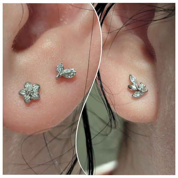 Flower Cartilage Earring Set: Gold Plated Sterling Silver Labret - Etsy