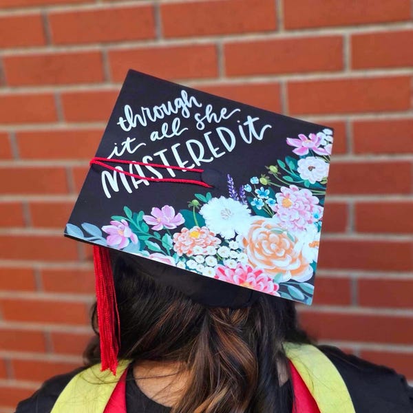 Custom Graduation Cap Toper, Through It All She Mastered It, Masters ...