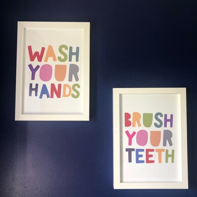 Wash Your Hands Print, Childrens Bathroom Prints, Nursery Prints, Girls ...