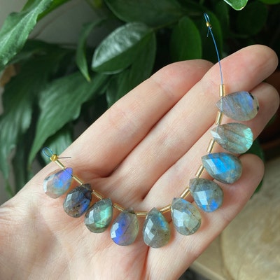 10 Pieces Natural Multi Labradorite Stone Pear, Drilled Gemstone ...