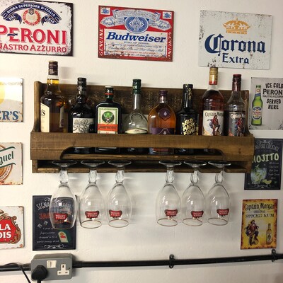 100cm Floating Home Bar/ Wine or Spirit Rack Jacobean Wax - Etsy UK