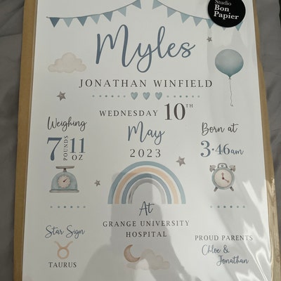 New Baby Personalised Print Birth Details Gift Keepsake - Etsy UK