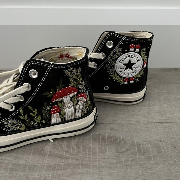 Custom Embroidered Converse Chuck Taylor All Star Shoes, Cat and Flower ...