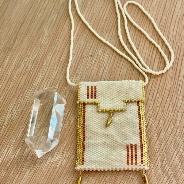 Mini Beaded Amulet Bag Pattern, Star Flower Pattern, Peyote Stitch ...